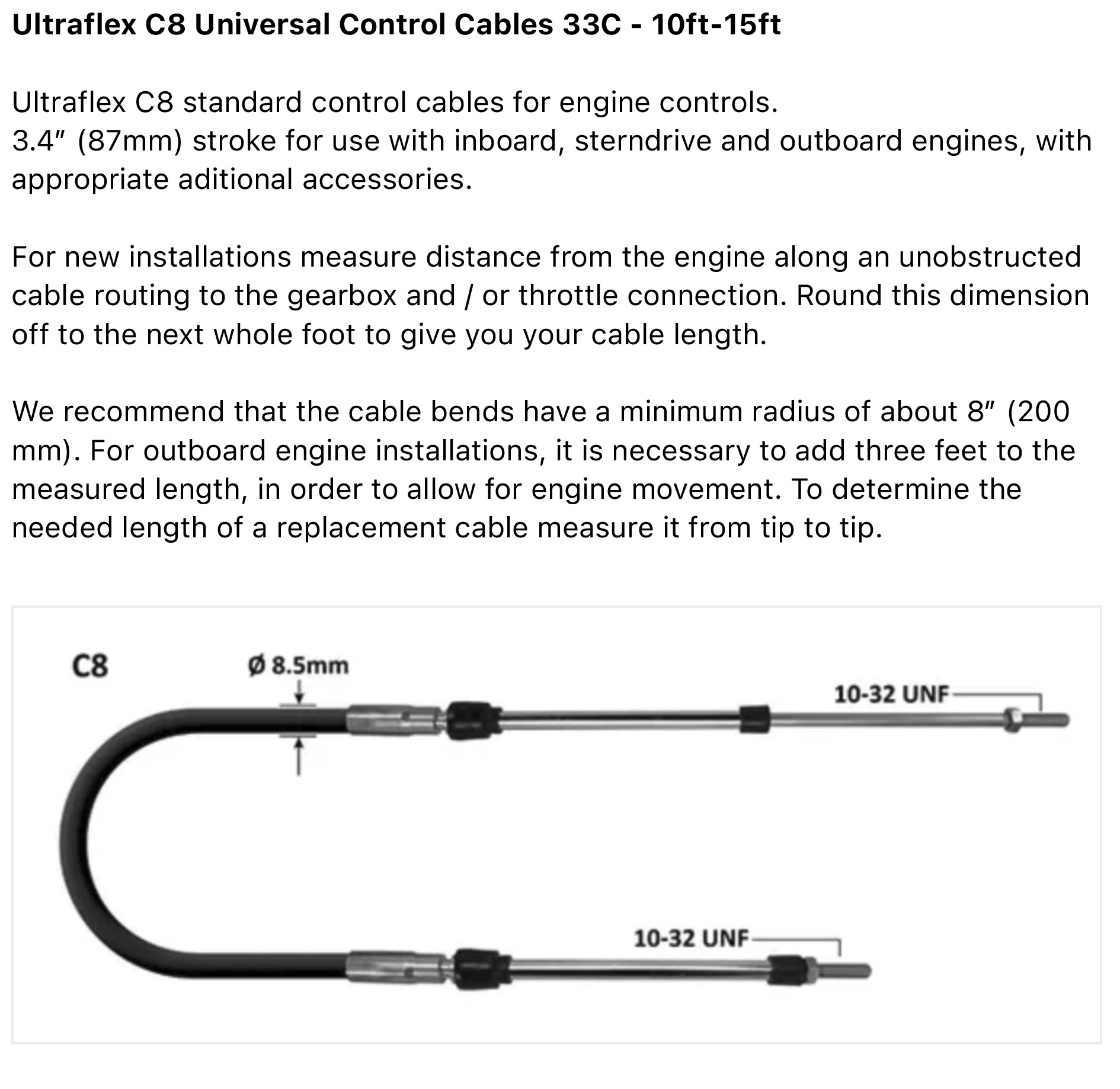 Ultraflex Marine Control Cables